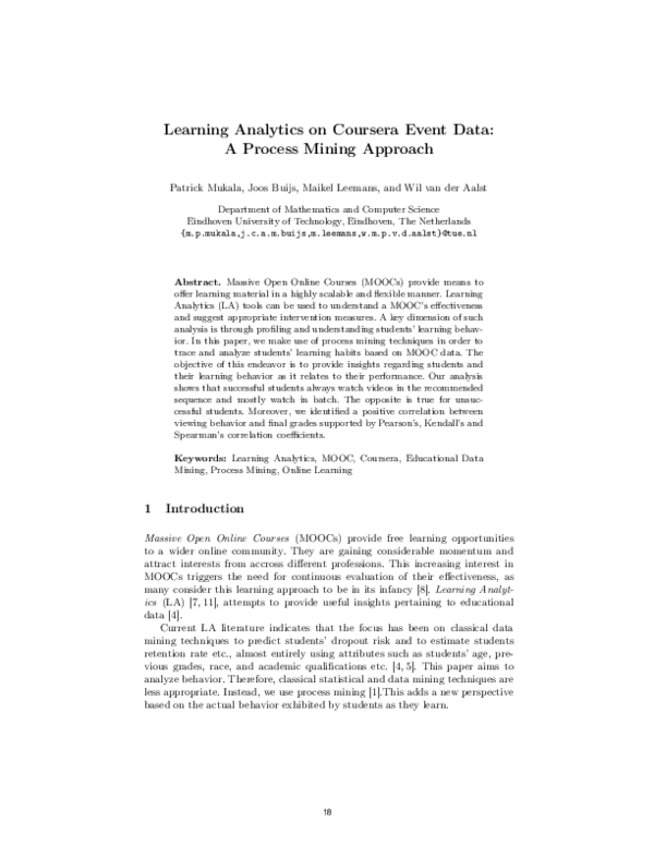(PDF) Learning Analytics on Coursera Event Data: A Process Mining Approach