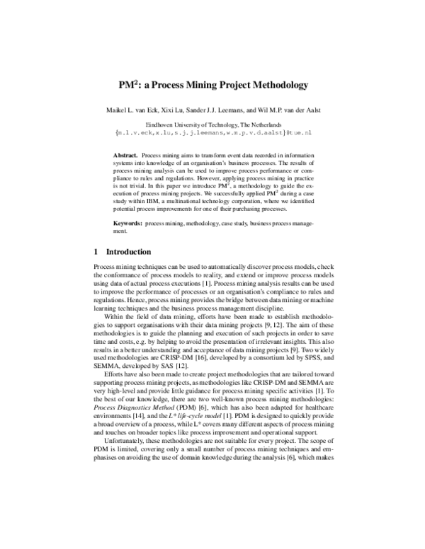 (PDF) PM 2 : a Process Mining Project Methodology