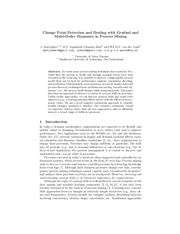 (PDF) Change Point Detection and Dealing with Gradual and Multi-Order Dynamics in Process Mining