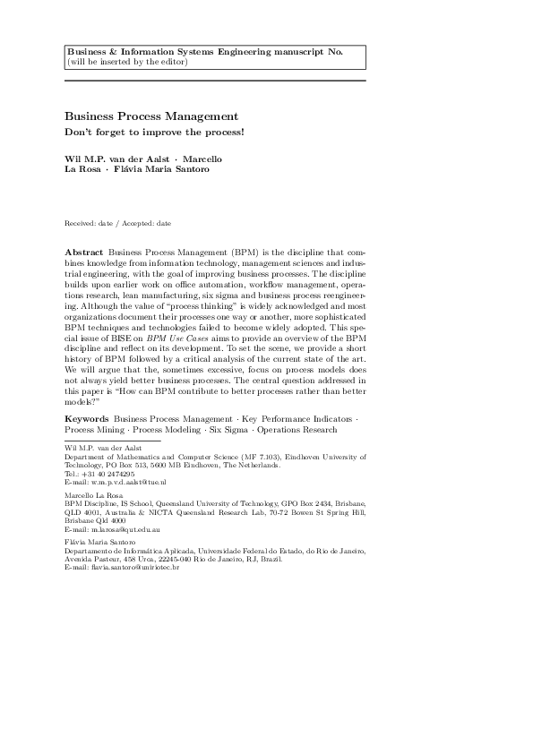 (PDF) Business Process Management Don't forget to improve the process