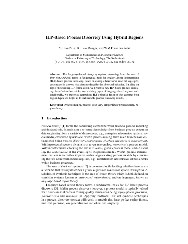 (PDF) ILP-Based Process Discovery Using Hybrid Regions