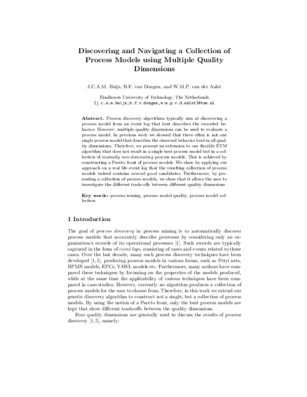 (PDF) Discovering and Navigating a Collection of Process Models using Multiple Quality Dimensions