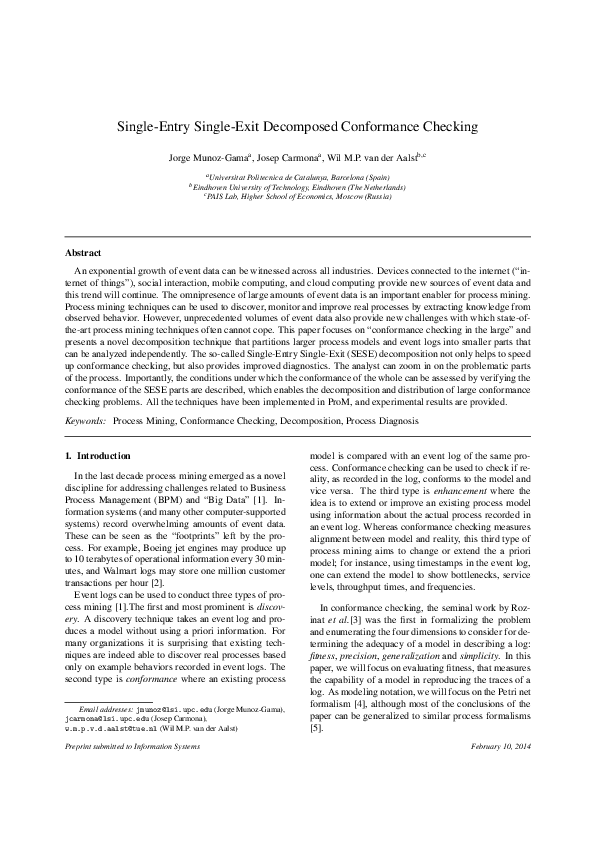 (PDF) Single-Entry Single-Exit Decomposed Conformance Checking