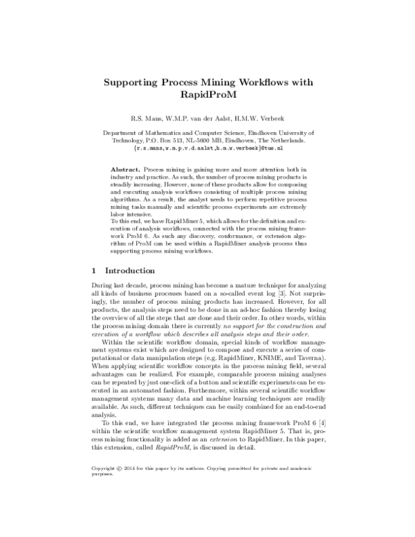 (PDF) Supporting Process Mining Workflows with RapidProM