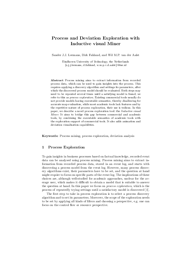 (PDF) Process and Deviation Exploration with Inductive visual Miner