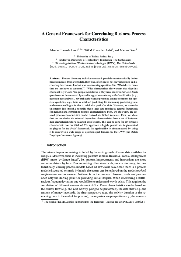(PDF) A General Framework for Correlating Business Process Characteristics