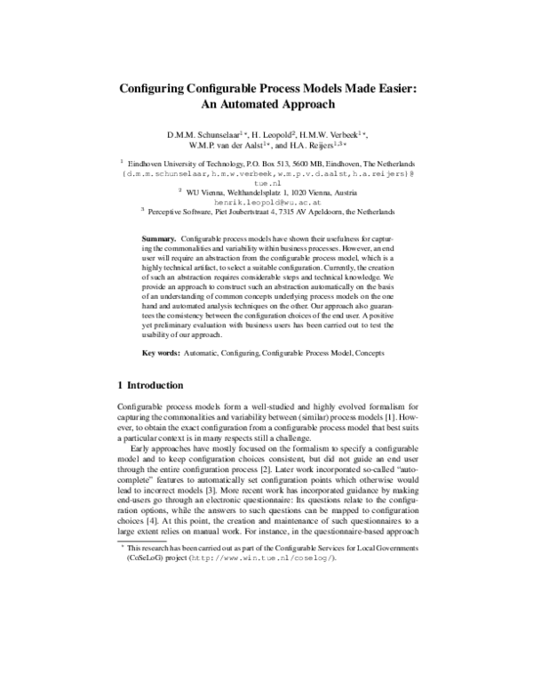 (PDF) Configuring Configurable Process Models Made Easier: An Automated Approach