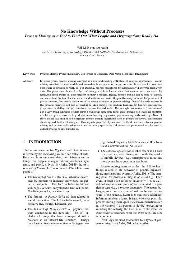 (PDF) No Knowledge Without Processes Process Mining as a Tool to Find ...