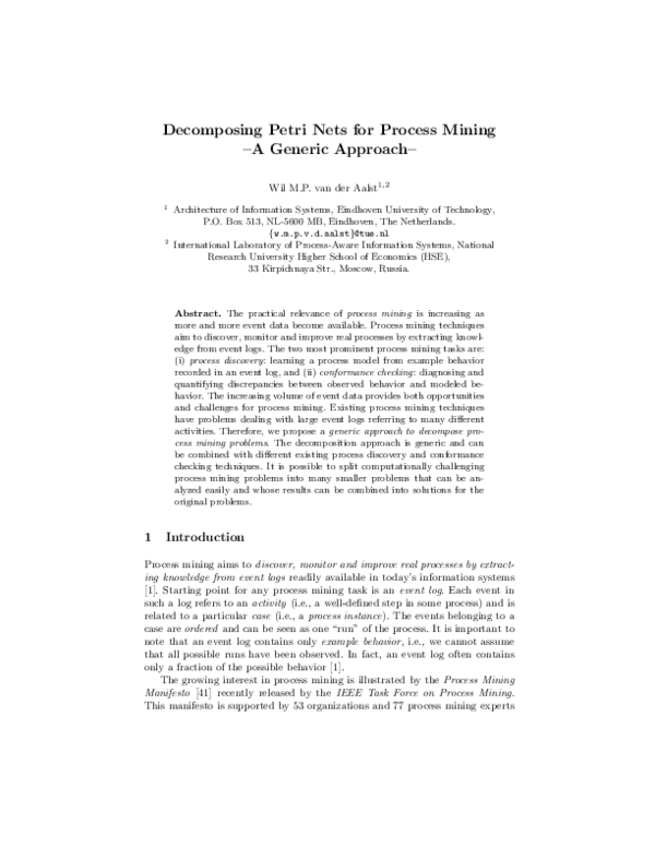 (PDF) Decomposing Petri Nets for Process Mining -A Generic Approach