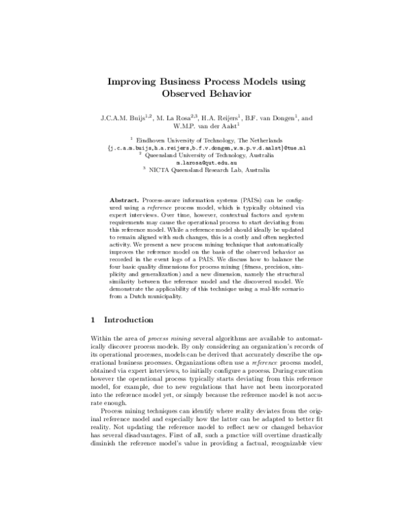 (PDF) Improving Business Process Models using Observed Behavior