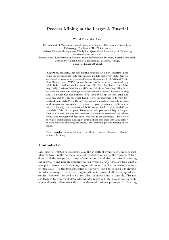 (PDF) Process Mining in the Large: A Tutorial