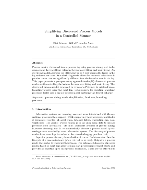 (PDF) Simplifying Discovered Process Models in a Controlled Manner