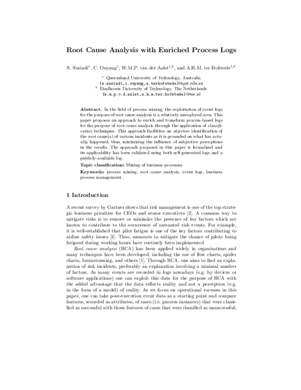 (PDF) Root Cause Analysis with Enriched Process Logs