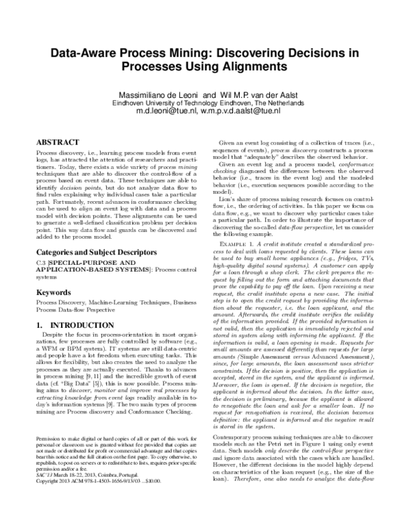 (PDF) Data-Aware Process Mining: Discovering Decisions in Processes Using Alignments