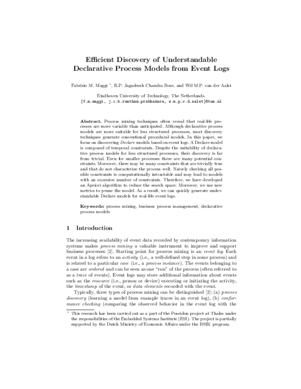 (PDF) Efficient Discovery of Understandable Declarative Process Models from Event Logs