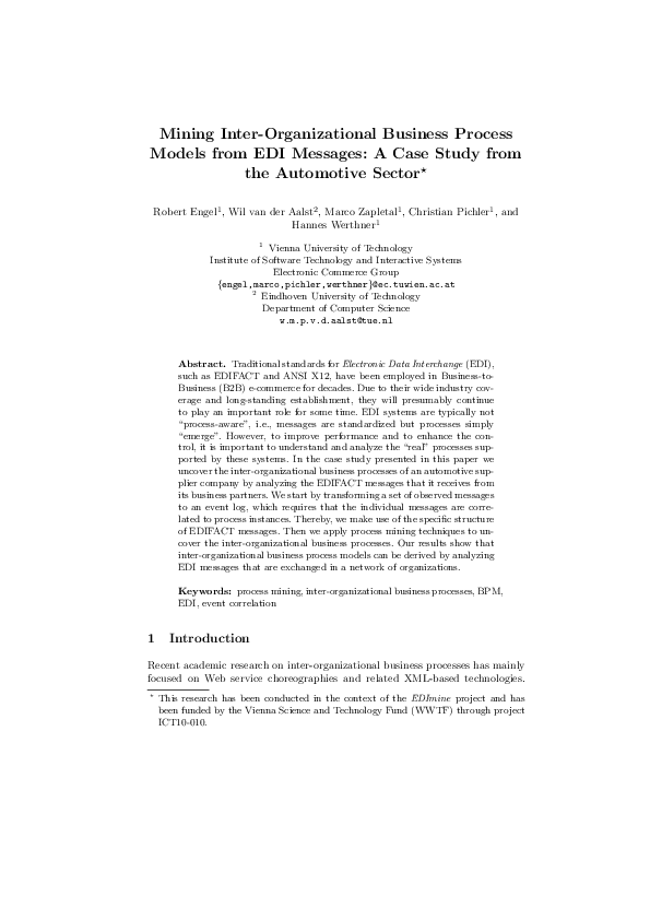 (PDF) Mining Inter-Organizational Business Process Models from EDI Messages: A Case Study from ...