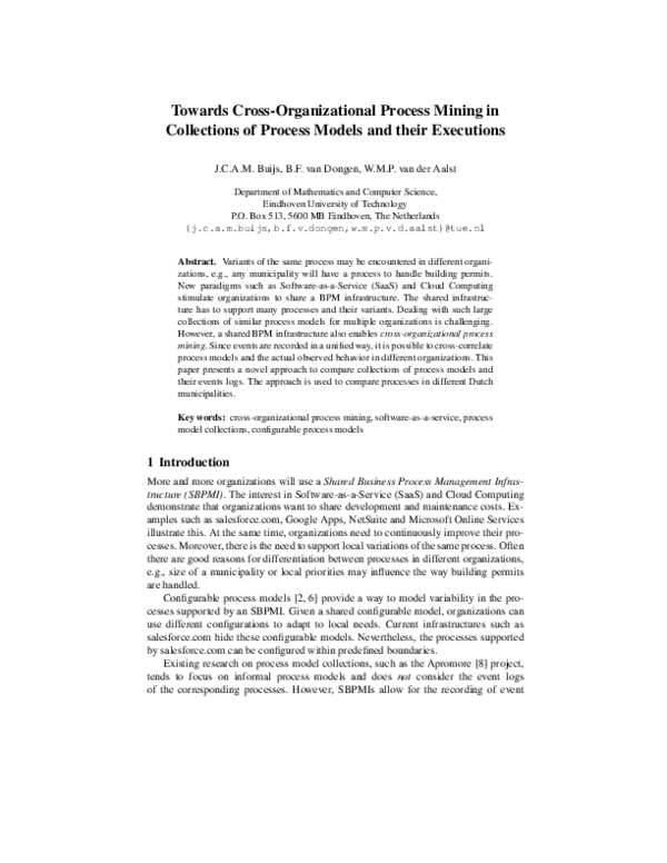 (PDF) Towards Cross-Organizational Process Mining in Collections of ...