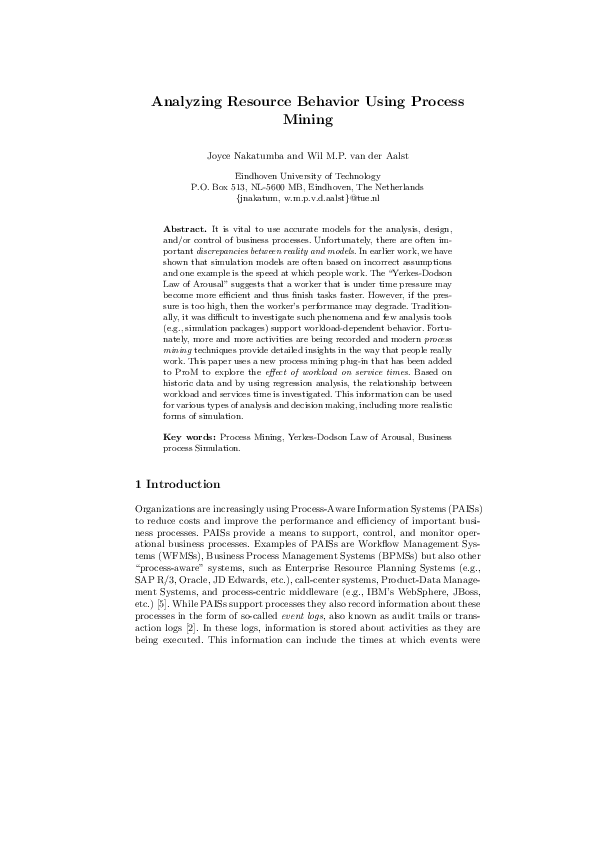(PDF) Analyzing Resource Behavior Using Process Mining
