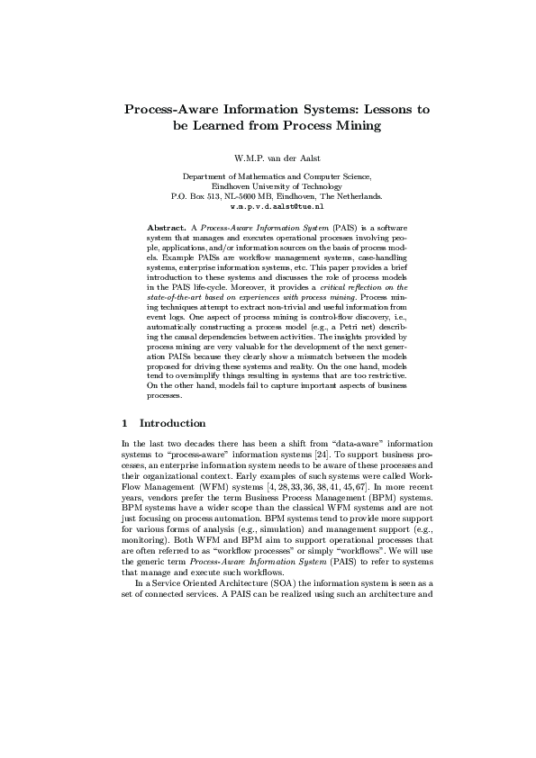 (PDF) Process-Aware Information Systems: Lessons to be Learned from Process Mining