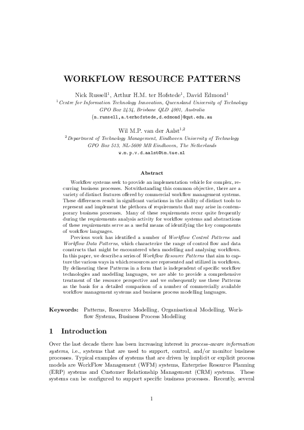 (PDF) WORKFLOW RESOURCE PATTERNS