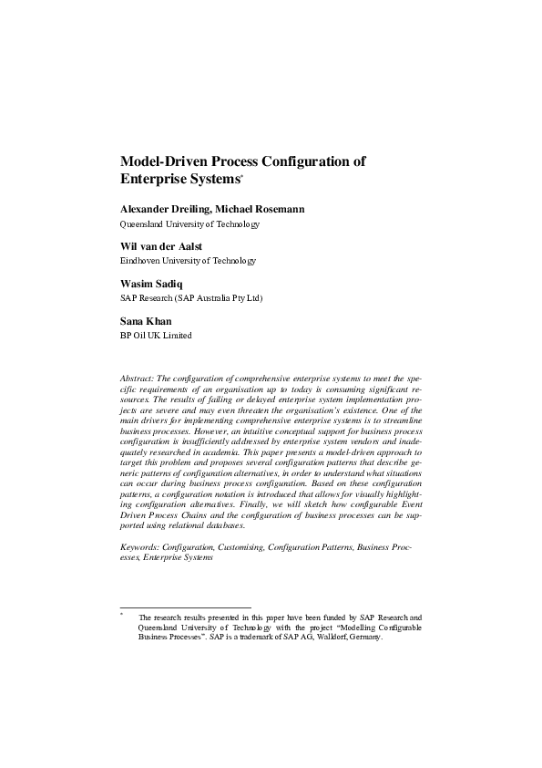 (PDF) Model-Driven Process Configuration of Enterprise Systems