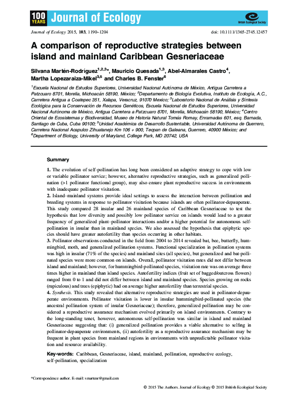 (PDF) A comparison of reproductive strategies between island and ...