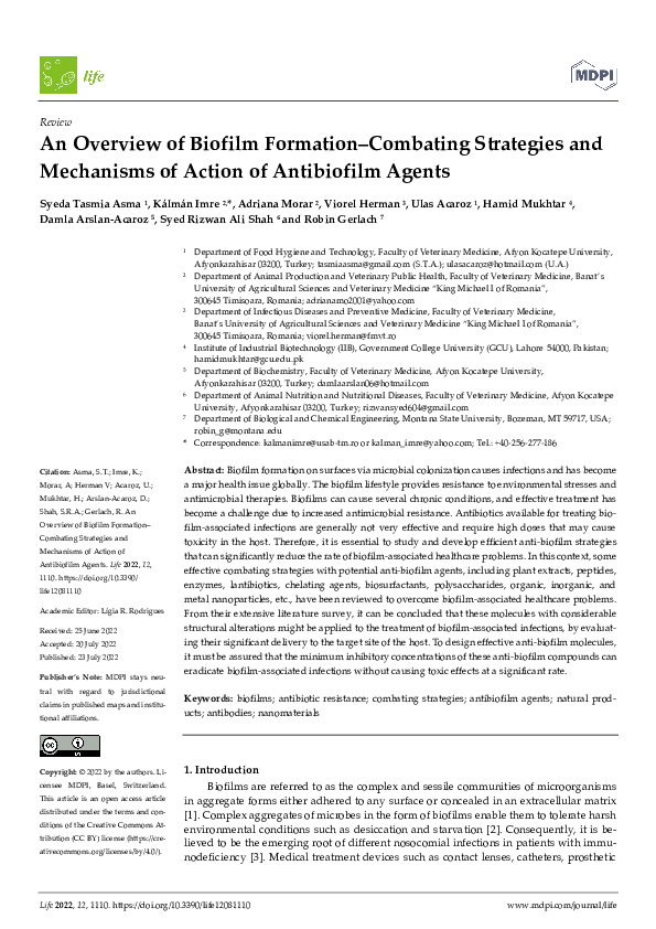(PDF) An Overview of Biofilm Formation–Combating Strategies and Mechanisms of Action of ...