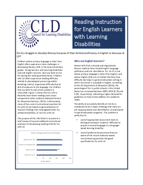 (PDF) Reading Instruction for English Learners With Learning Disabilities: What Do We Already ...