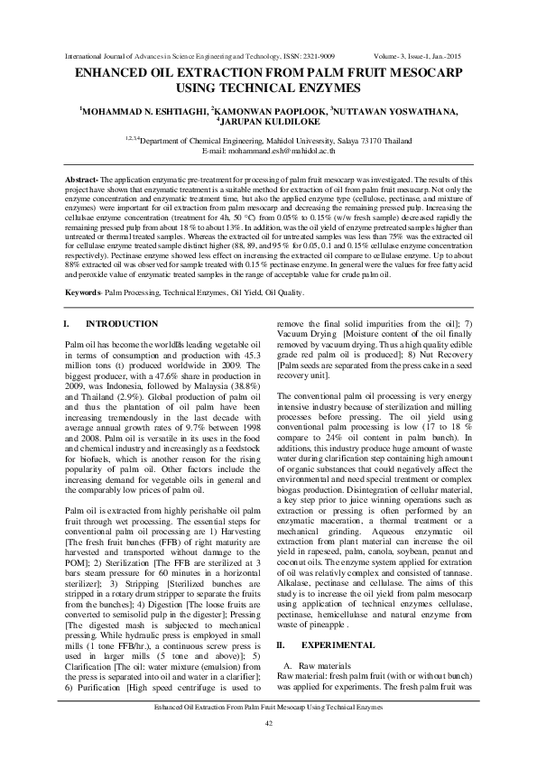 (PDF) Enhanced Oil Extraction from Palm Fruit Mesocarp Using Technical ...
