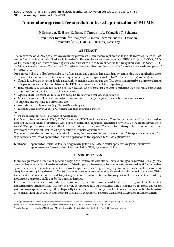 Pdf A Modular Approach For Simulation Based Optimization Of Mems