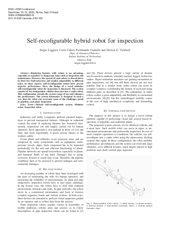 (PDF) Self-reconfigurable hybrid robot for inspection