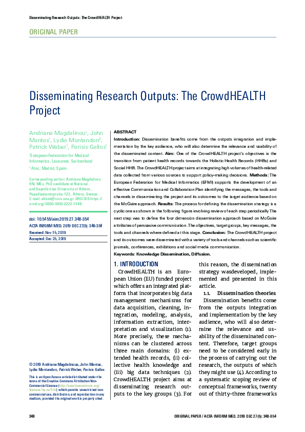 (PDF) Disseminating Research Outputs: The CrowdHEALTH Project