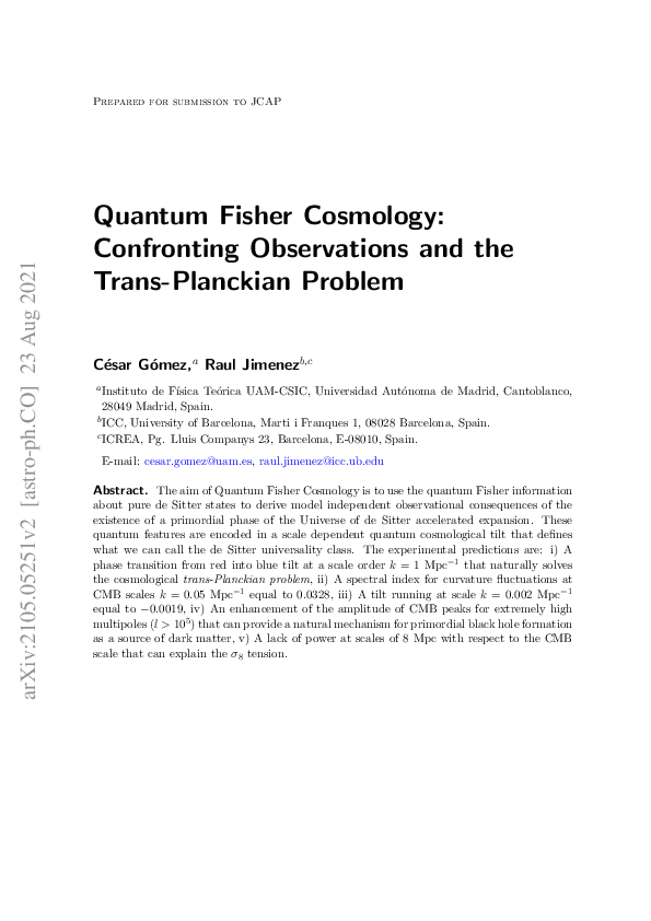 (PDF) Quantum Fisher Cosmology: confronting observations and the trans ...