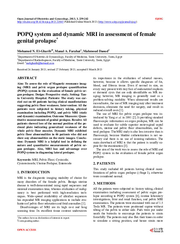 (PDF) POPQ system and dynamic MRI in assessment of female genital prolapse
