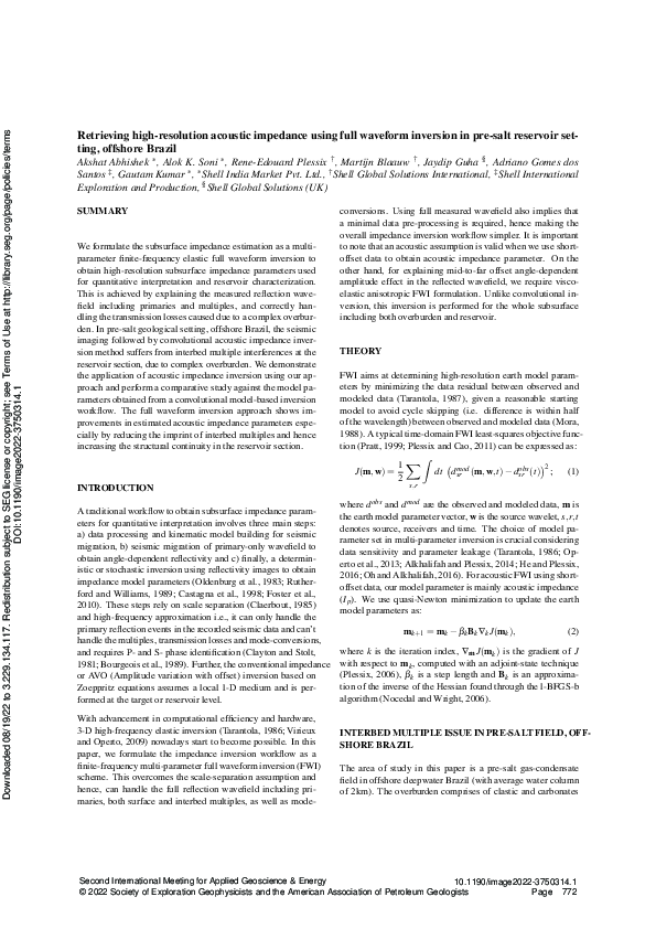 (PDF) Retrieving high-resolution acoustic impedance using full-waveform inversion in presalt ...