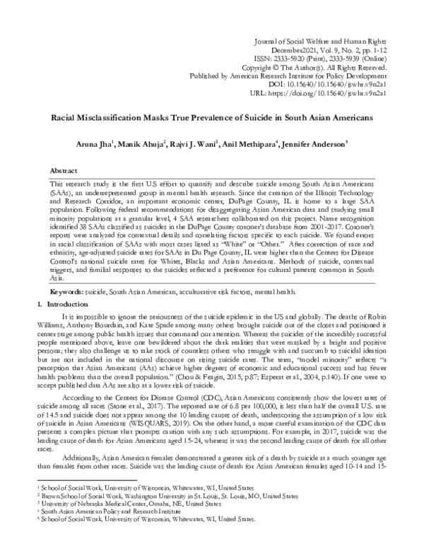 (PDF) Racial Misclassification Masks True Prevalence of Suicide in ...