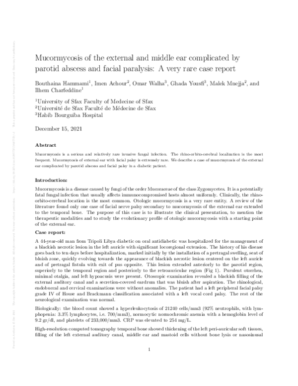 (PDF) Mucormycosis of the external and middle ear complicated by ...
