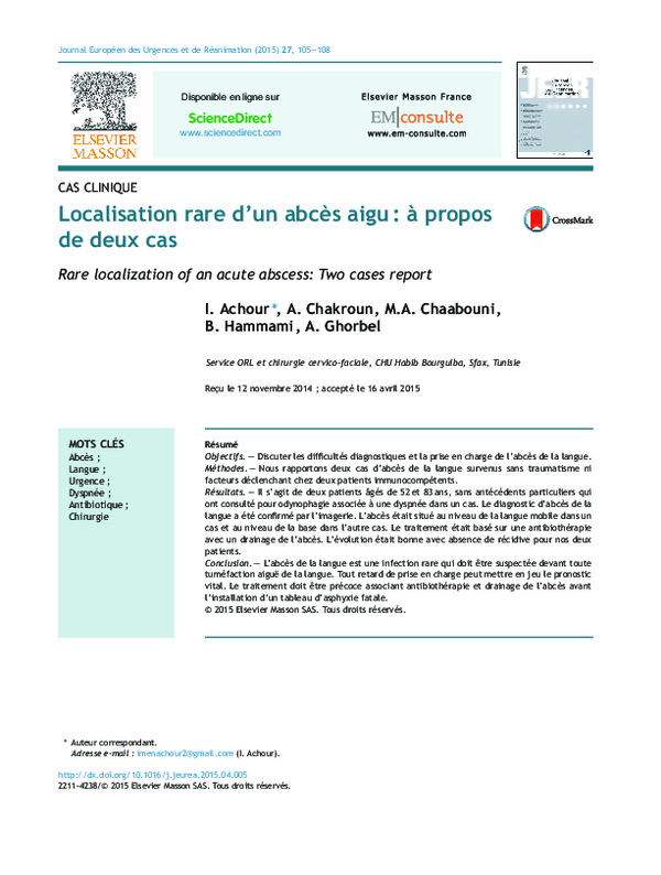 (PDF) Localisation rare d’un abcès aigu : à propos de deux cas