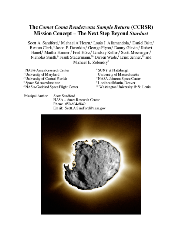 (PDF) The Comet Coma Rendezvous Sample Return ( CCRSR ) Mission Concept ...