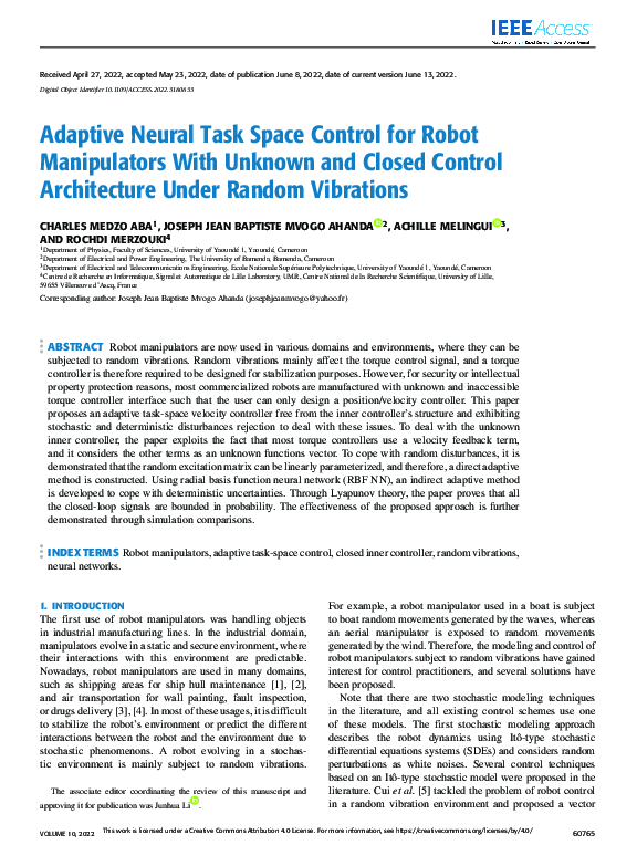 Pdf Adaptive Neural Task Space Control For Robot Manipulators With Unknown And Closed Control
