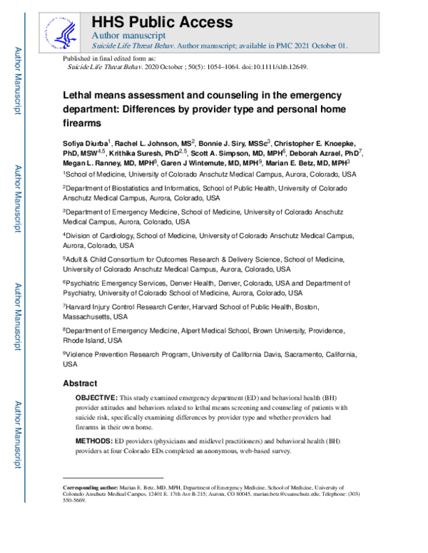 (PDF) Lethal Means Assessment and Counseling in the Emergency ...