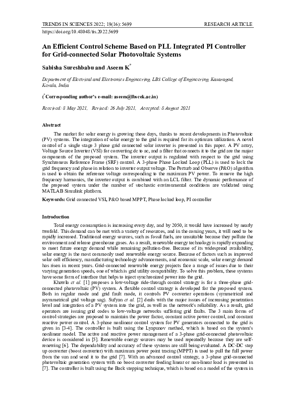 Pdf An Efficient Control Scheme Based On Pll Integrated Pi Controller