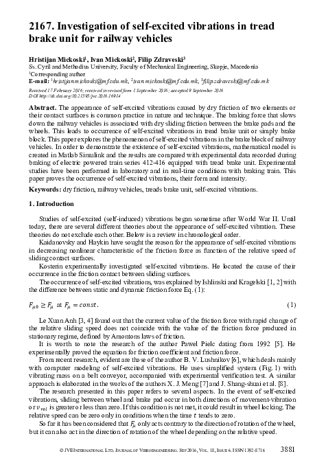(PDF) Investigation of self-excited vibrations in tread brake unit for ...