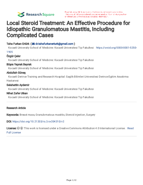 (PDF) Local Steroid Treatment: An Effective Procedure for Idiopathic ...