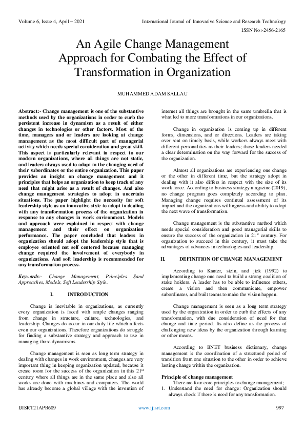 (PDF) An Agile Change Management Approach for Combating the Effect of ...