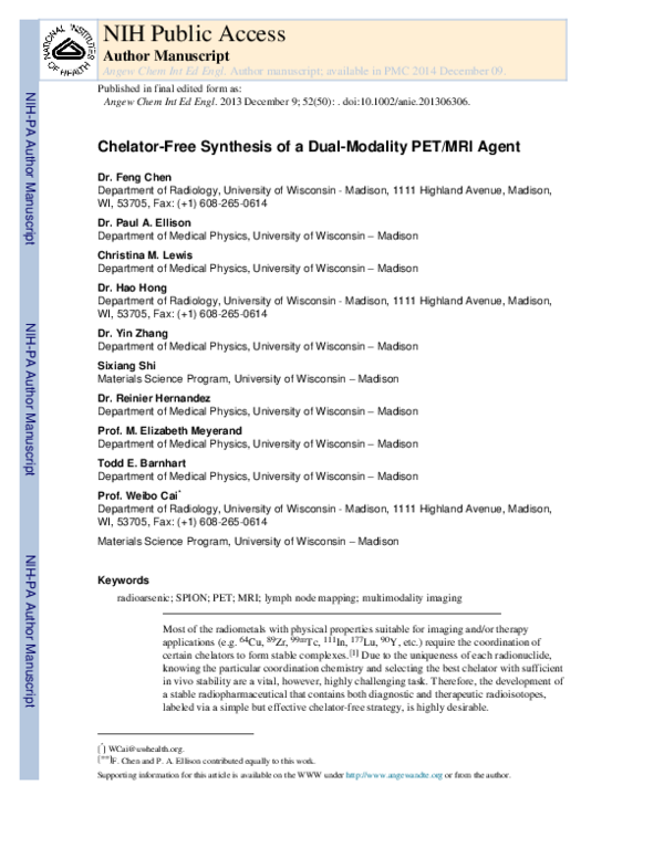 (PDF) Chelator-Free Synthesis of a Dual-Modality PET/MRI Agent