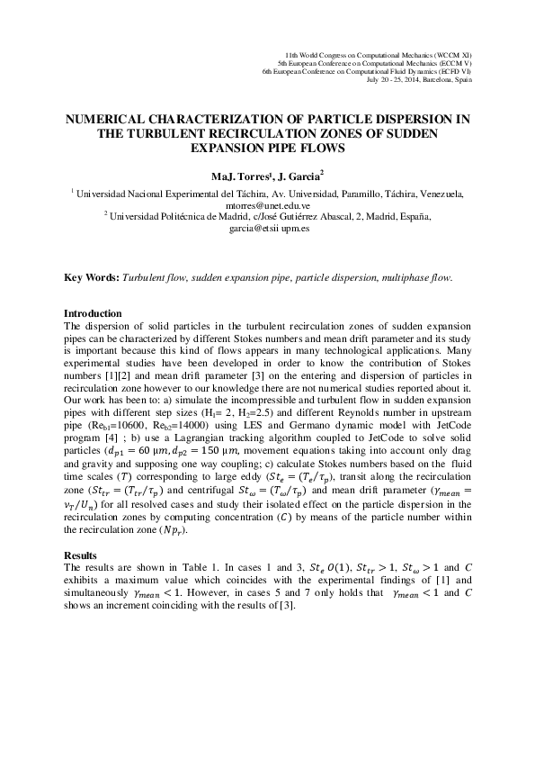 (PDF) Numerical characterization of particle dispersion in the turbulent recirculation zones of ...