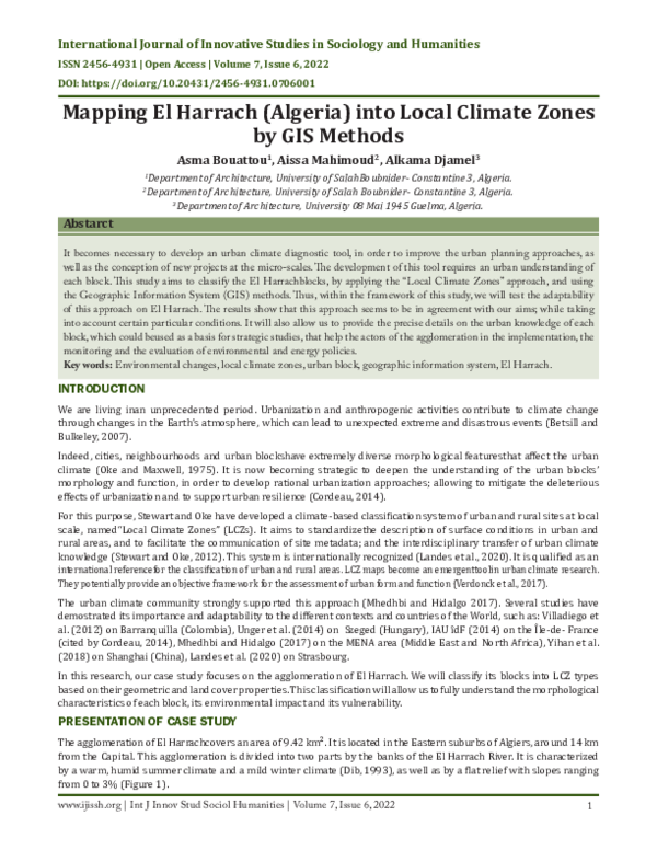 (PDF) Mapping El Harrach (Algeria) into Local Climate Zones by GIS Methods