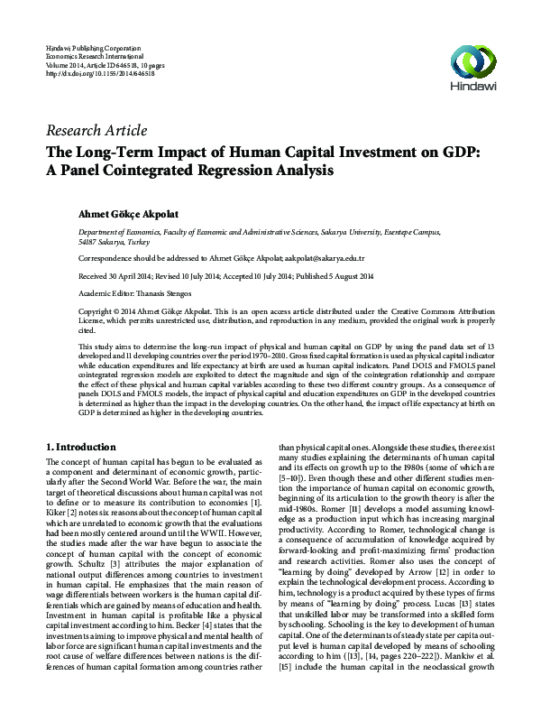 (PDF) The Long-Term Impact of Human Capital Investment on GDP: A Panel ...