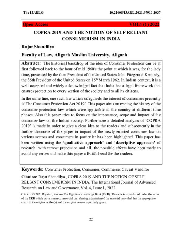 (PDF) Copra 2019 and the Notion of Self Reliant Consumerism in India